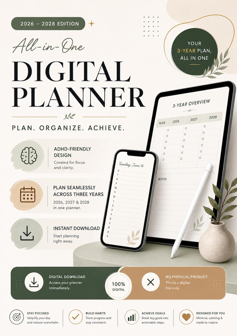 All-in-one Multi-year Digital Planner 2026-2027-2028 - Etsy Australia