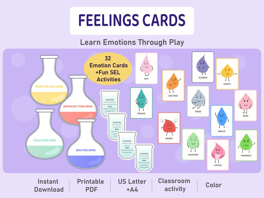 Feelings Cards for Kids, Emotion Flashcards, SEL Activities, Printable ...