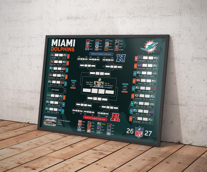 Calendrier NFL 2026-2027 des Miami Dolphins, affiche murale imprimable ...