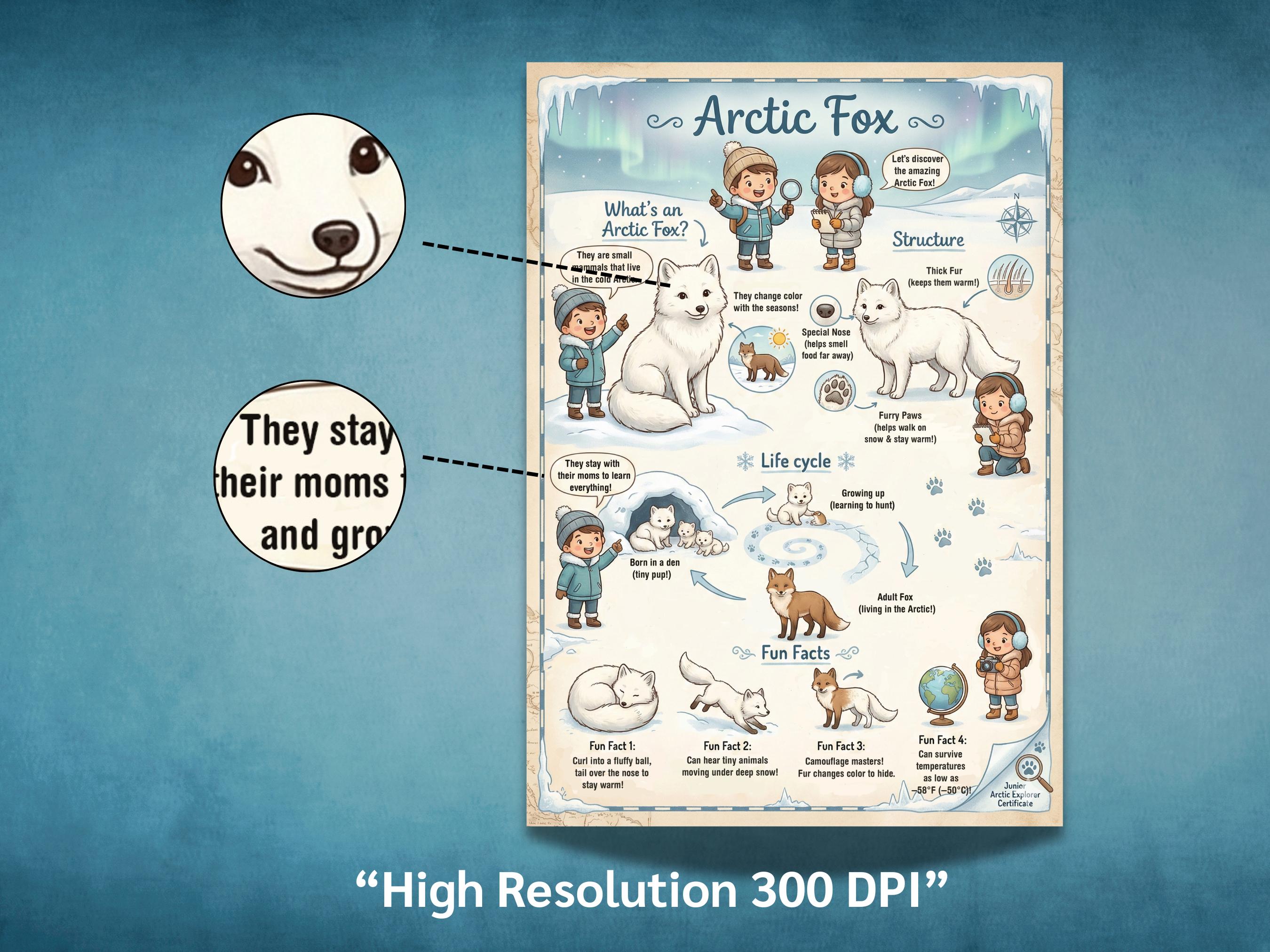 Arctic Fox Life Cycle Poster | Kids Arctic Animals Educational Chart ...