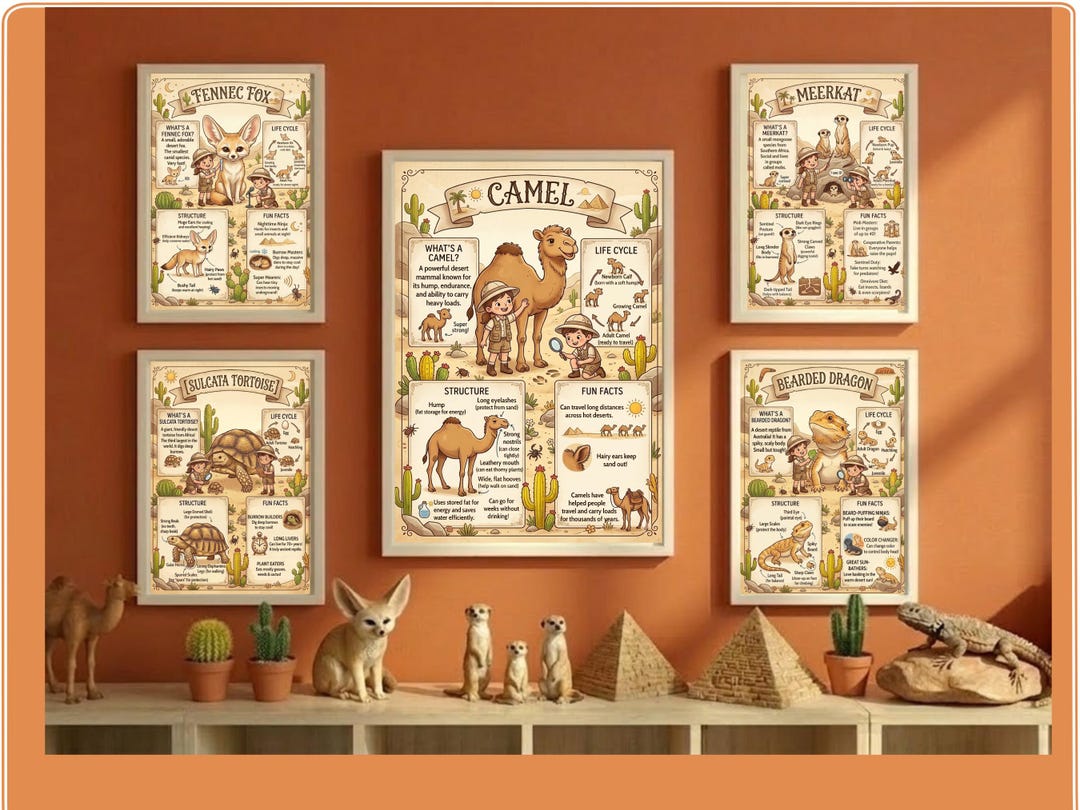 Desert Animal Printable Poster Set for Kids | Animal Facts Charts ...
