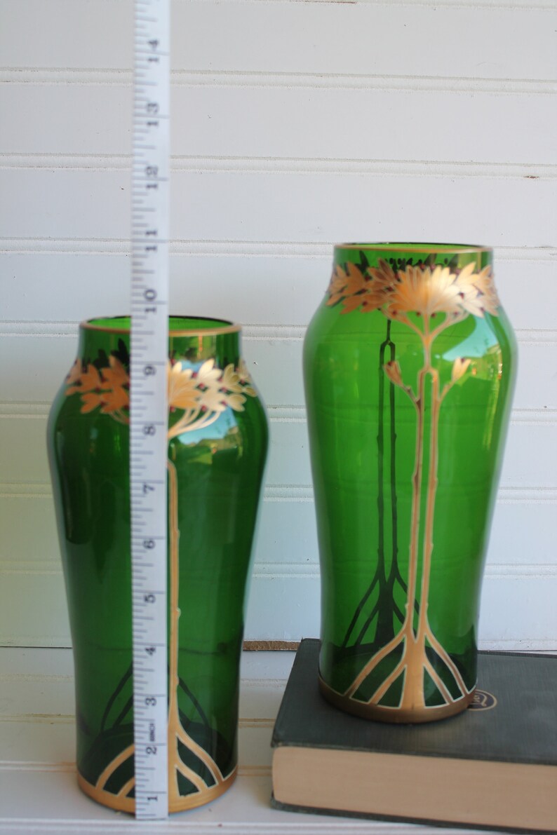 Rare 1900s Set of Green Gilded Glass Vases by Josef Anton - Etsy