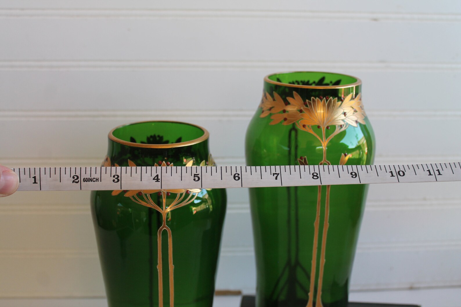 Rare 1900s Set of Green Gilded Glass Vases by Josef Anton - Etsy