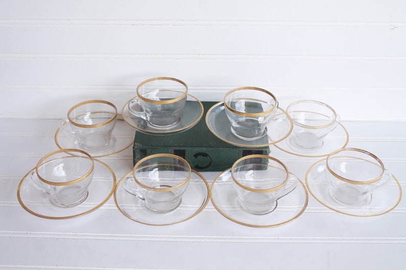 Vintage Set of 22k Gold 8 Glass Tea Cups and Saucers With - Etsy