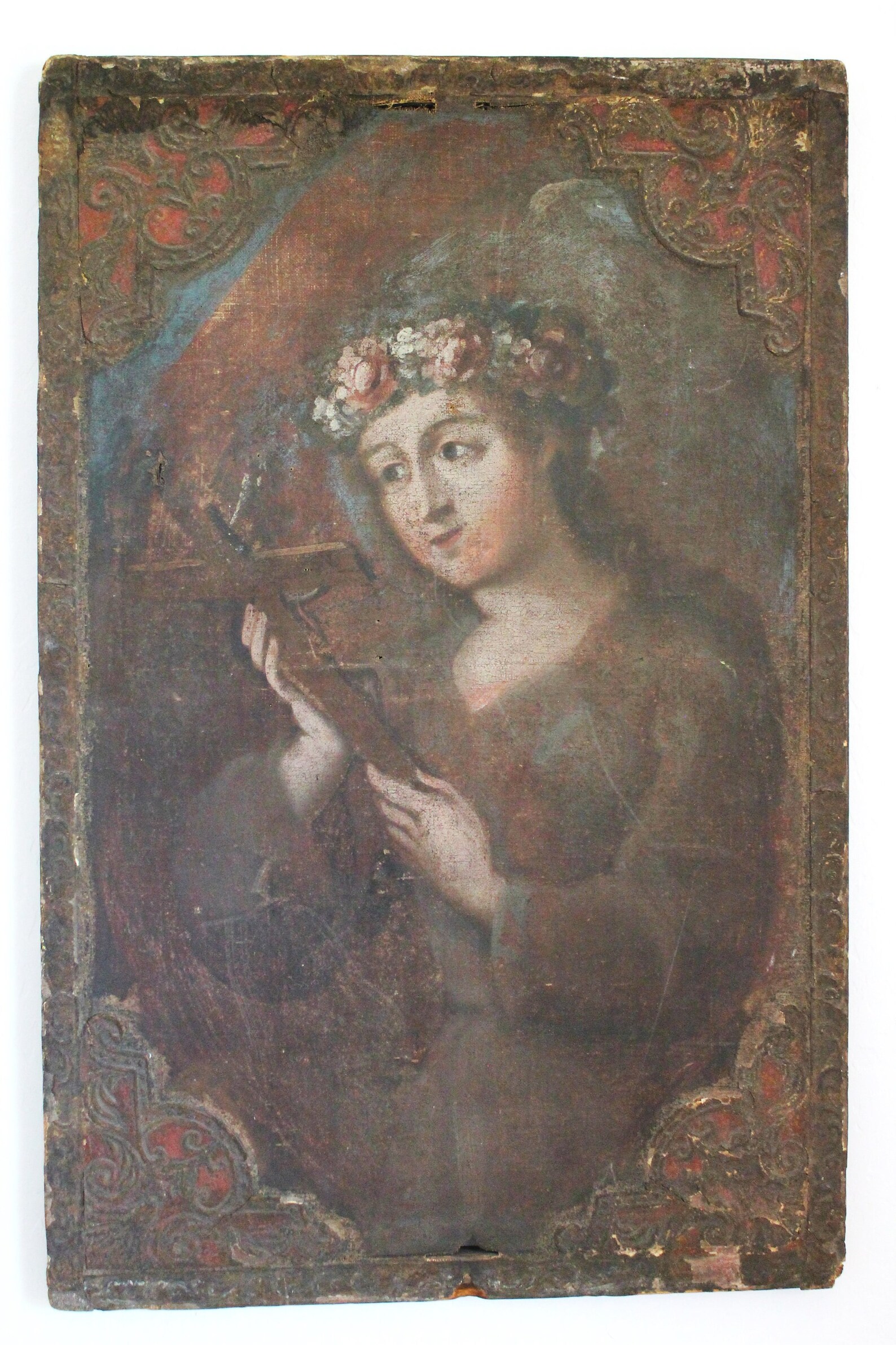 Antique 17th Century Oil Painting Portrait Santa Rosa De Lima 21x33 ...