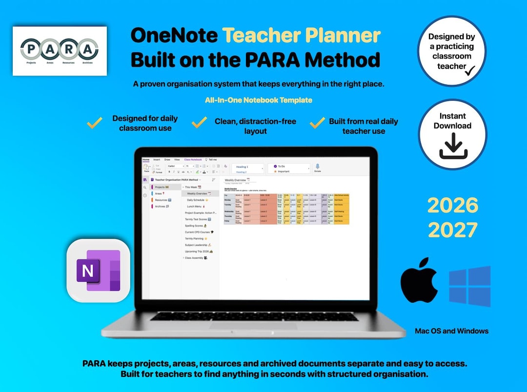 Daily Digital Classroom Teacher Planner Using the PARA Method | Onenote ...