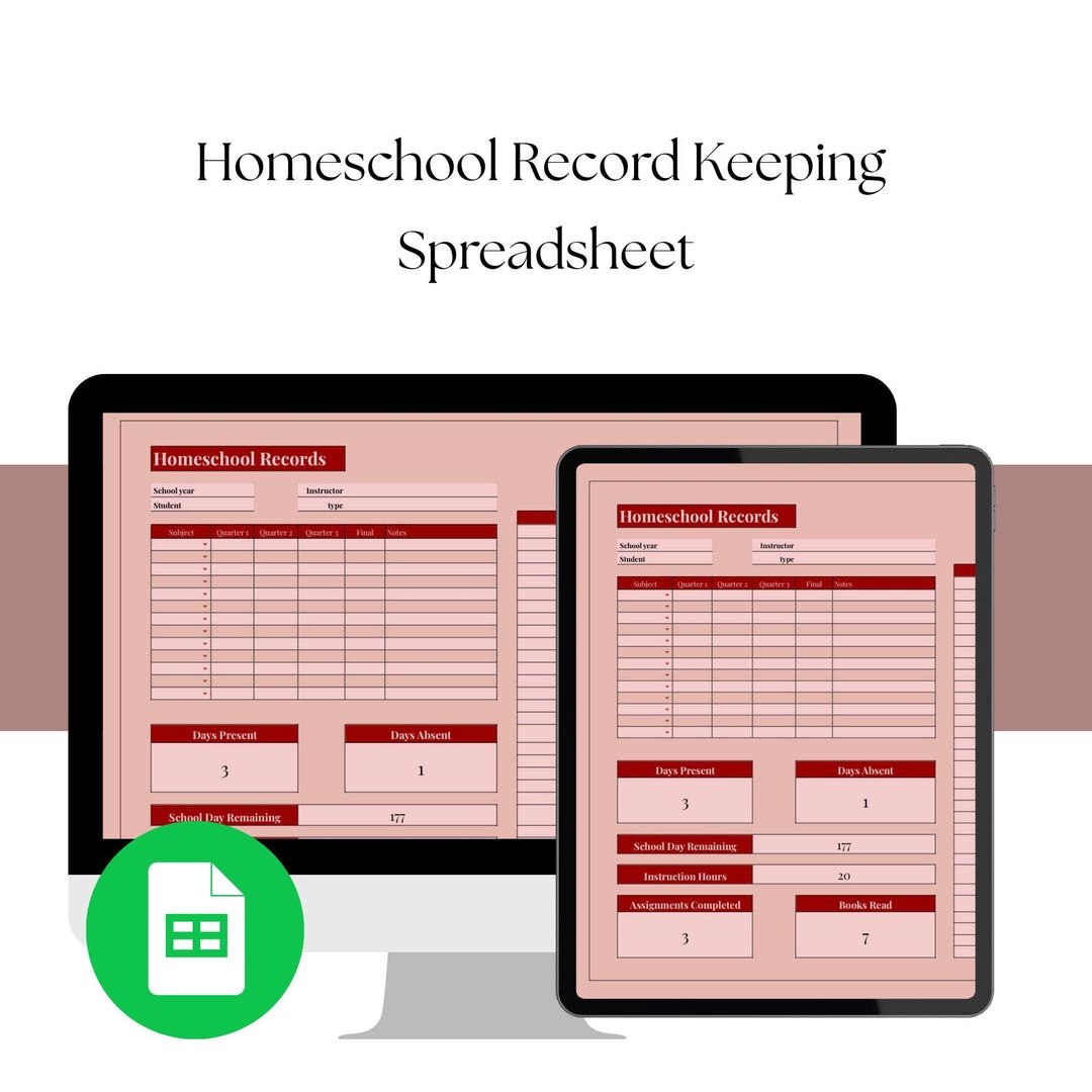 Homeschool Record Keeping Spreadsheet | Attendance, Assignment, Reading ...