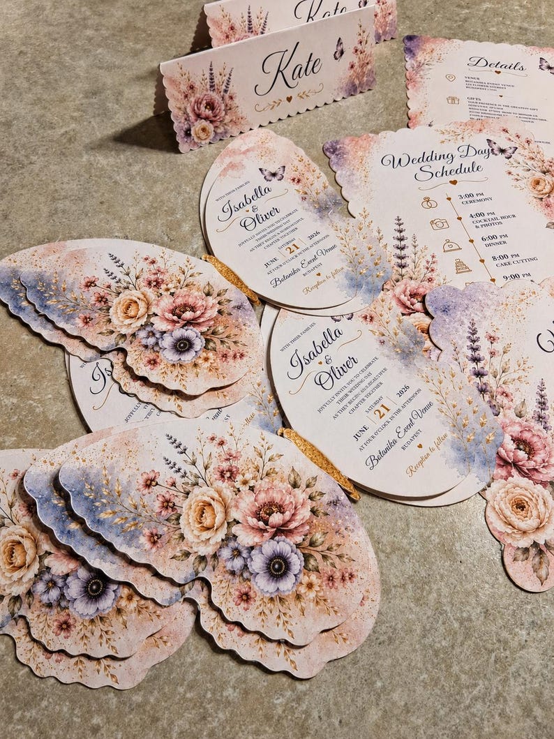 Handmade Butterfly Wedding Invitation Suite: Pastel Floral Watercolor ...