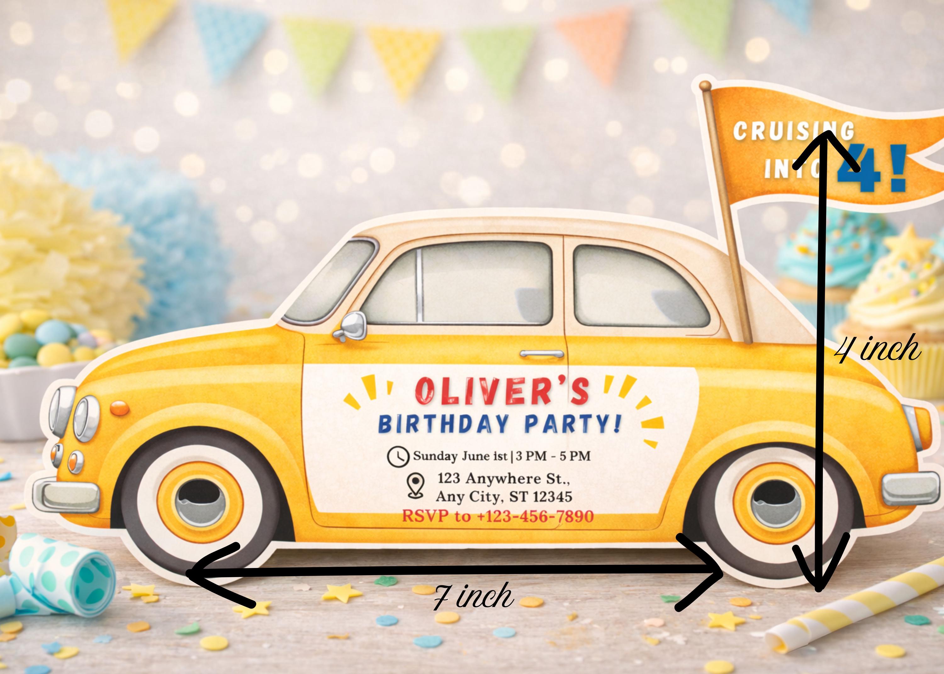 Editable Vintage Car Shaped Boys Birthday Invite-digital Personalized ...