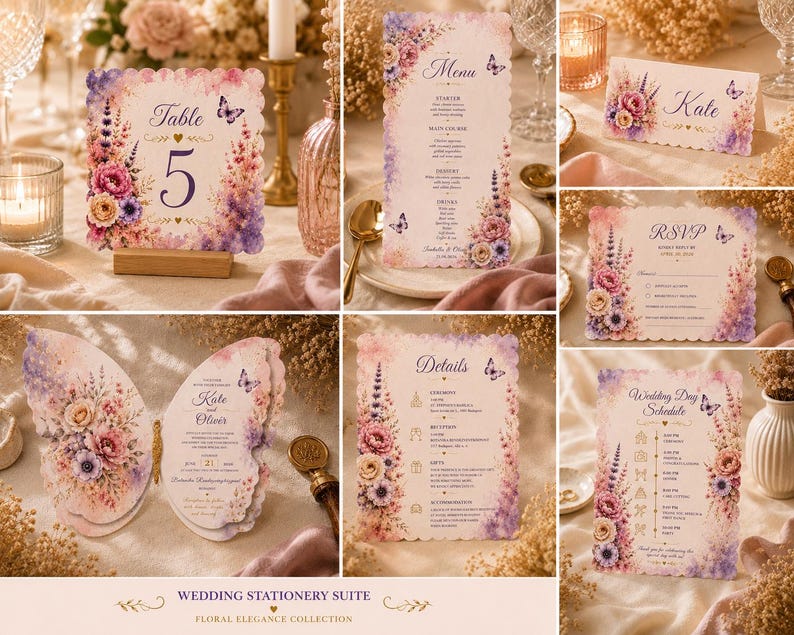 Handmade Butterfly Wedding Invitation Suite: Pastel Floral Watercolor ...