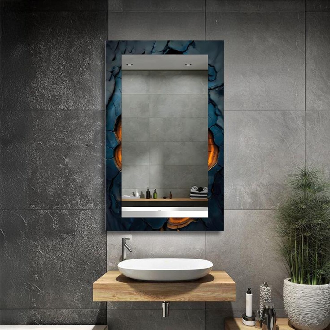 Modern Blue and Amber Textured Wall Mirror - Artistic Mirror Mounted on ...
