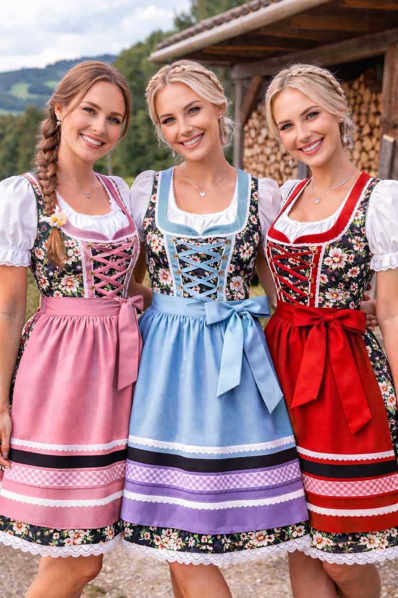 Dark Green Floral Dirndl Dress – Traditional Bavarian Oktoberfest ...