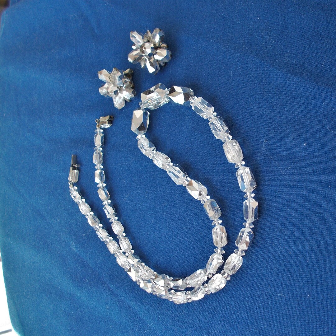 Austrian Crystal Necklace And Earrings Set Cluster Clip On Etsy