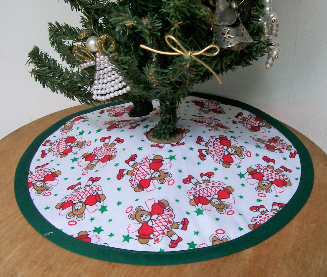 12 Reversible CHRISTMAS TREE SKIRT Angel Bears Red & White Dots ...