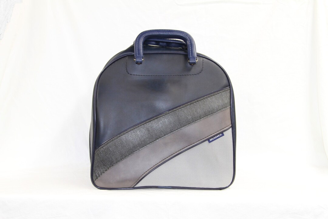 Vintage Dark Blue Stripe Bowling Ball Bag Brunswick Faux Leather ...