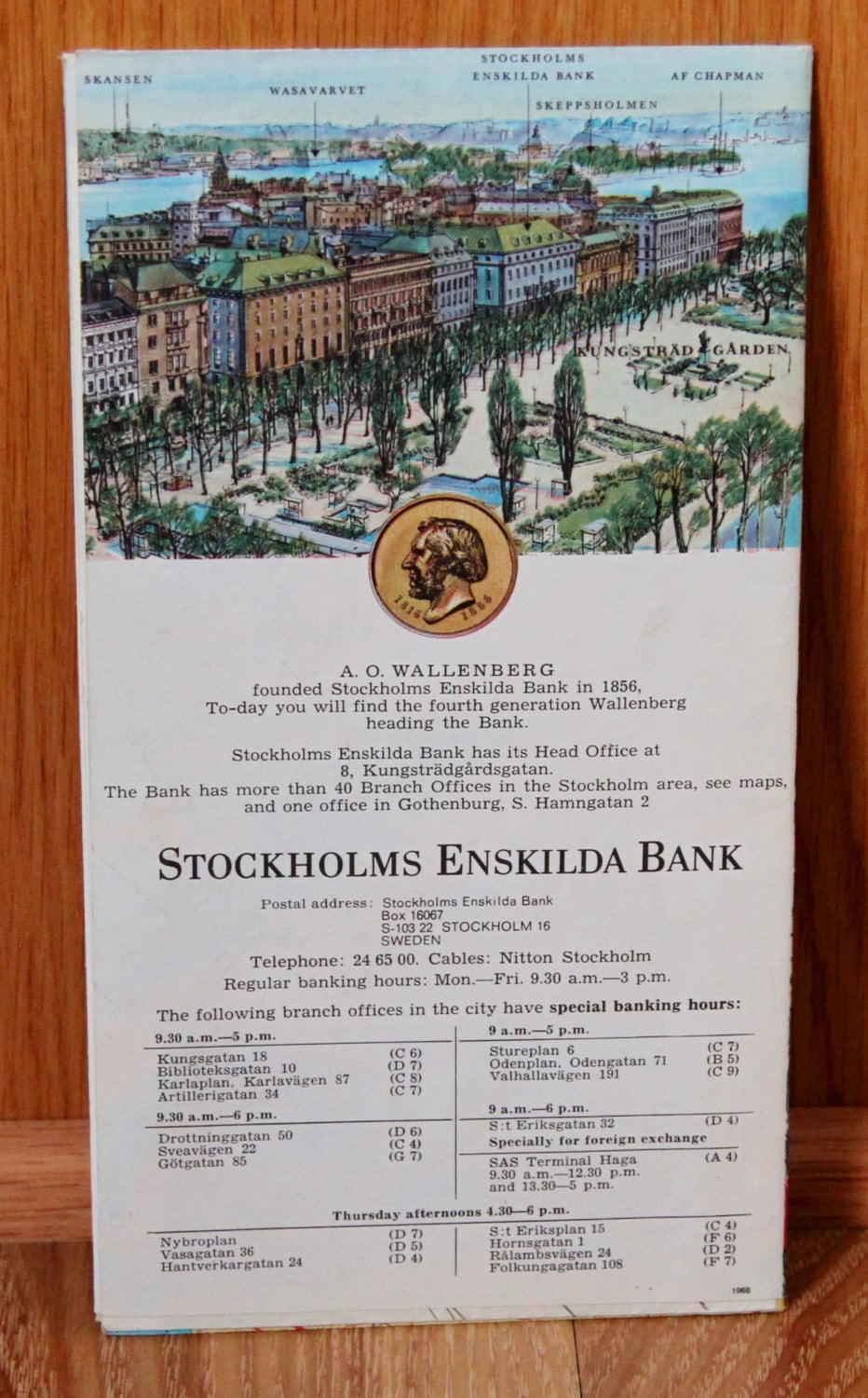 Map of Stockholm Stockholms Enskilda Bank Vintage 1960's Fold-out Map ...