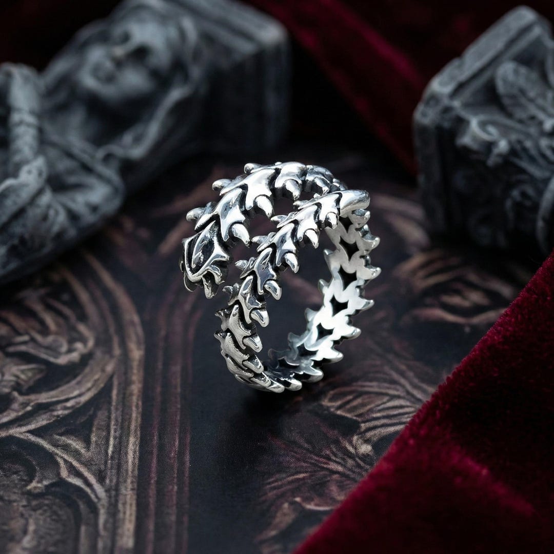 Gothic Spine Ring, Silver Centipede Armor Band, Adjustable Y2K Jewelry ...