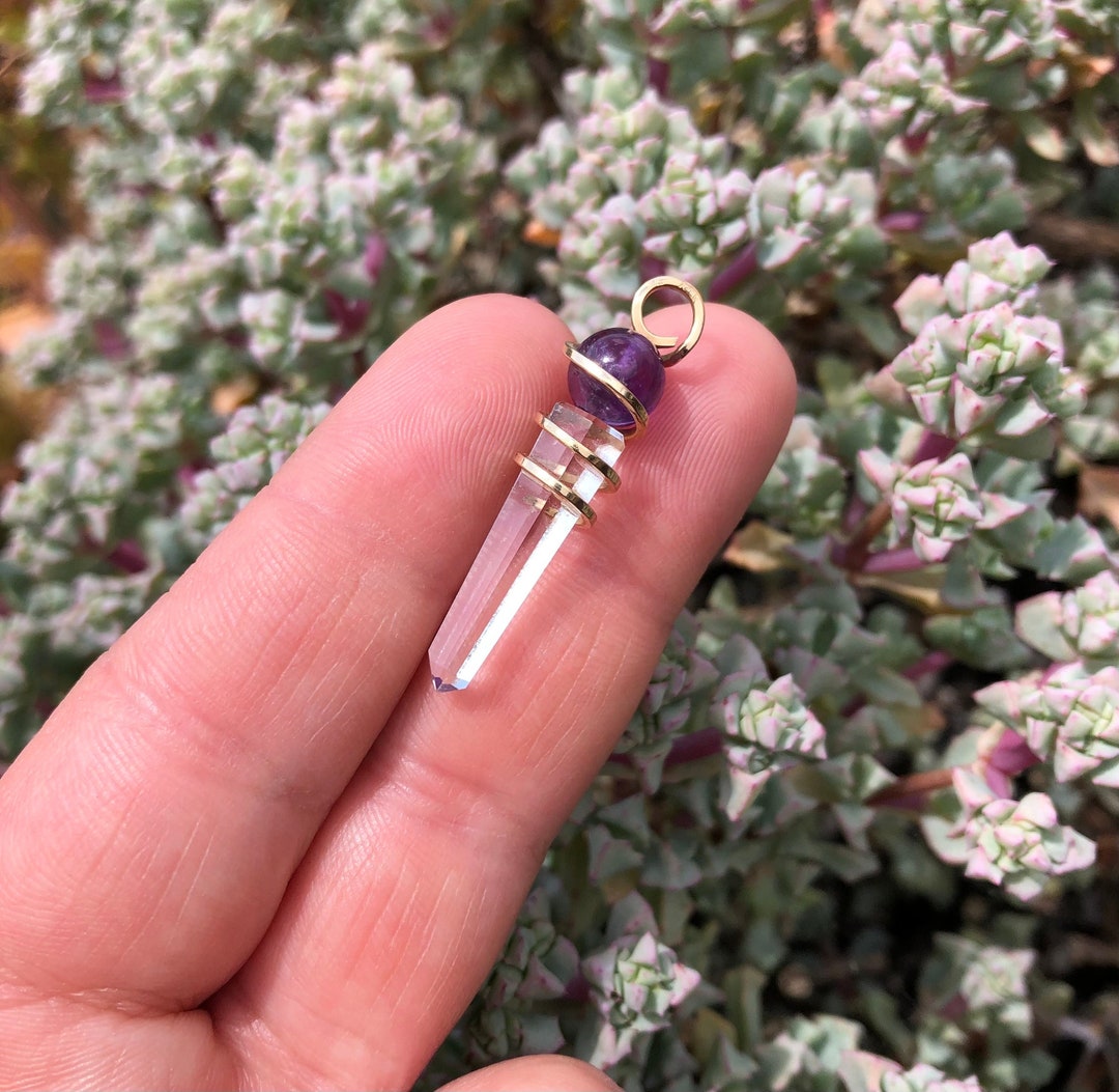 Vintage 14K Yellow Gold Wrapped Amulet Pendant, Amethyst Ball and Clear ...