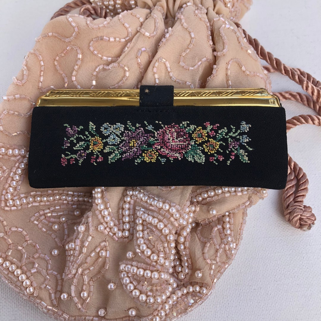 German 1940s Petit Point Floral Embroidery Comb and Mirror Vanity Piece ...