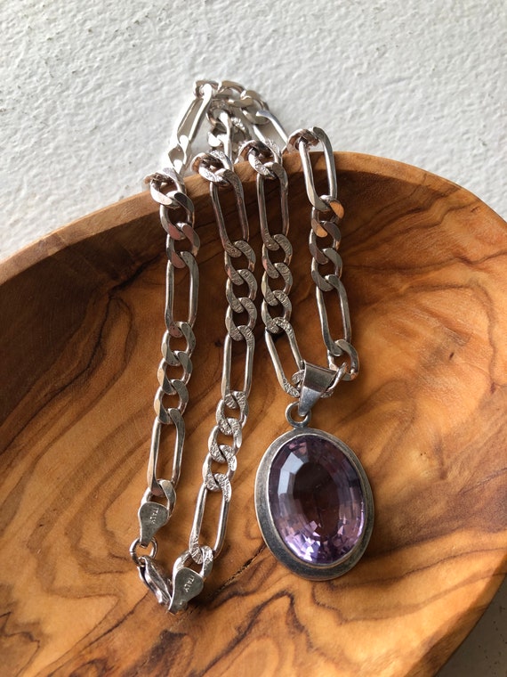 1960s Large Sterling Silver Oval Faceted Amethyst Amu… - Gem