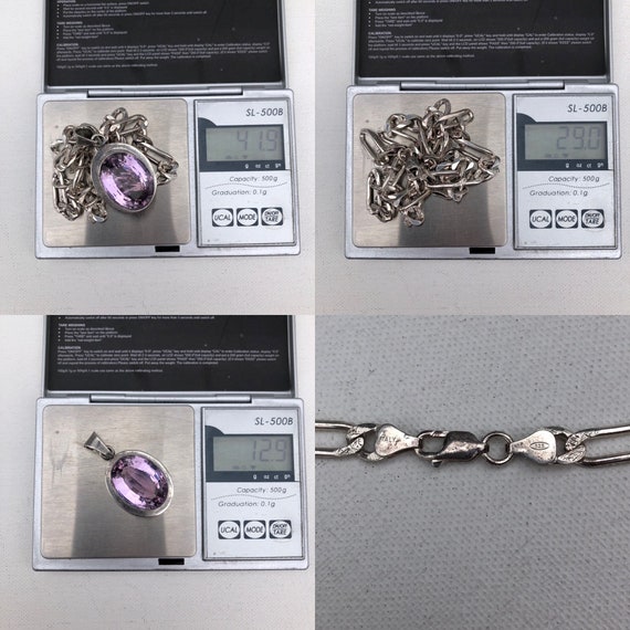 1960s Large Sterling Silver Oval Faceted Amethyst Amu… - Gem