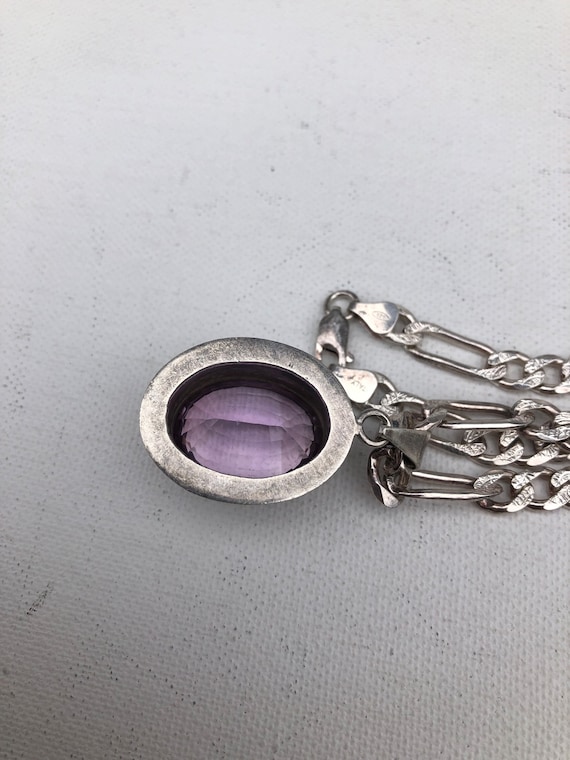 1960s Large Sterling Silver Oval Faceted Amethyst Amu… - Gem