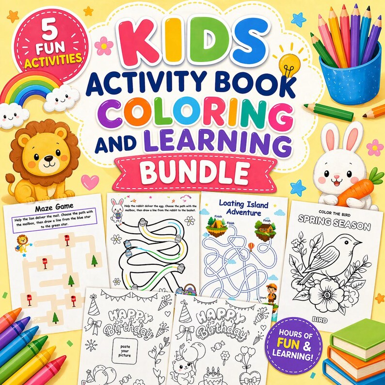 Kids Activity Book Bundle: Coloring, Learning, Mazes (digital Download ...