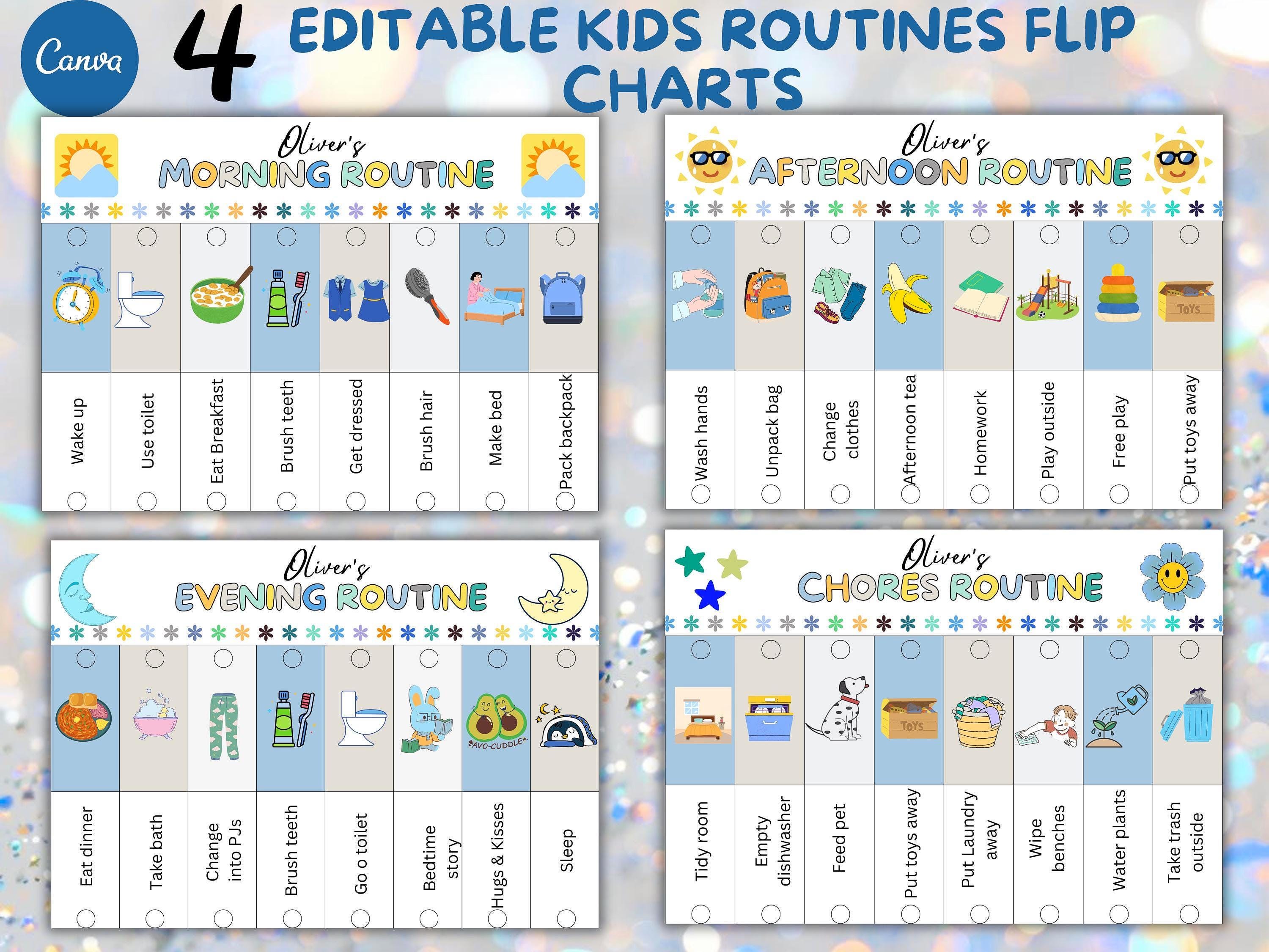 Editable Kids Flip Routine Chart Printable, Routine Chart for Kids ...