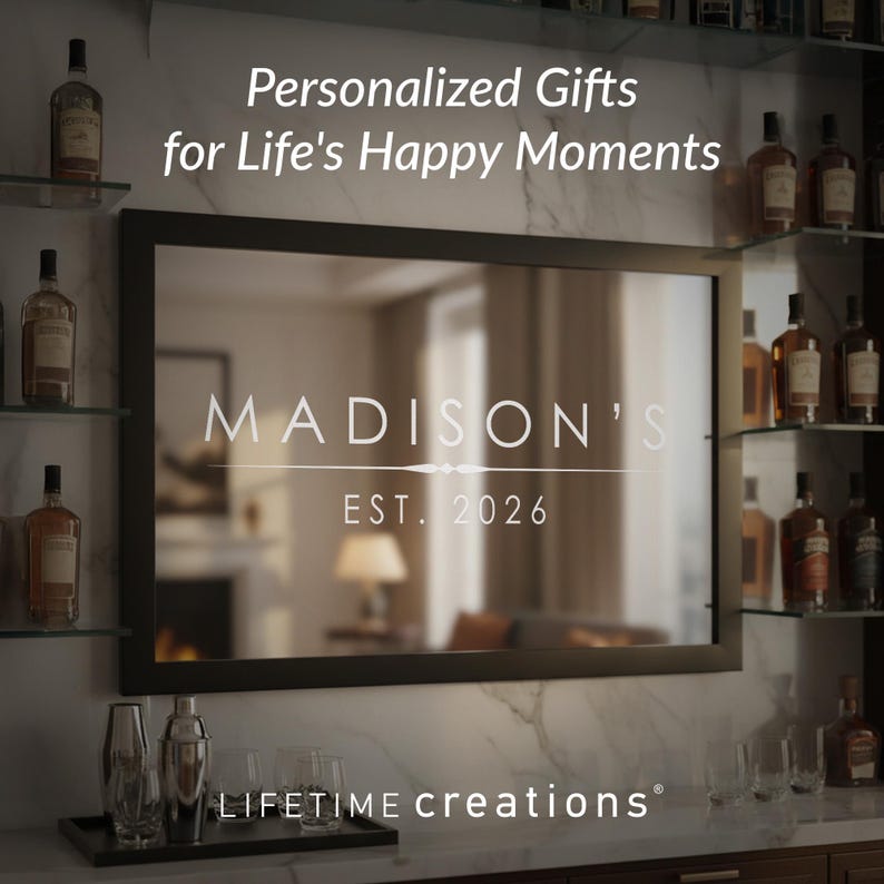 Personalized Bar Mirror – Engraved Name Bar Mirror, Custom Wedding Gift ...