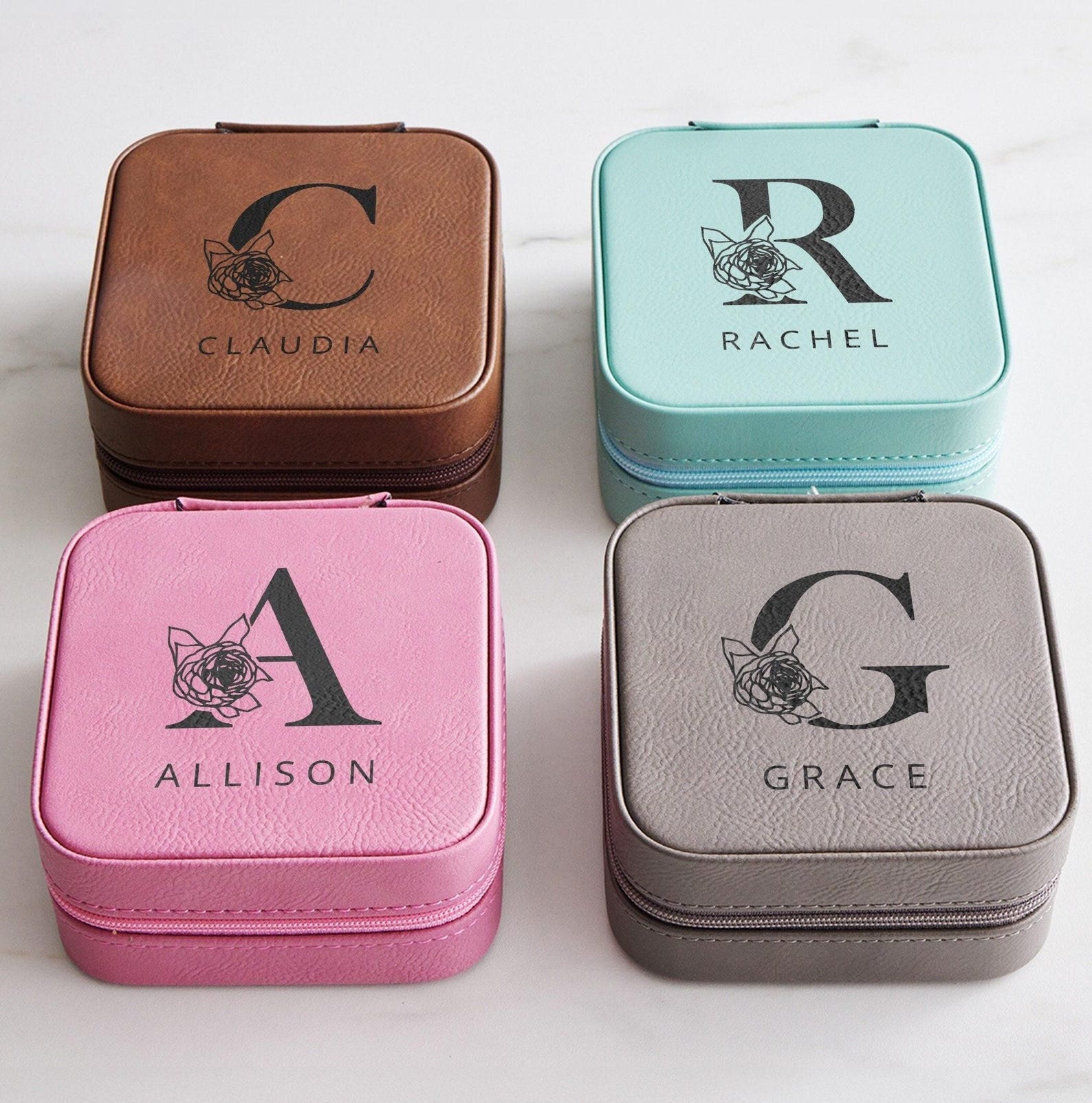 Lifetime Creations Personalized Travel Jewelry Box With Flower Initial ...