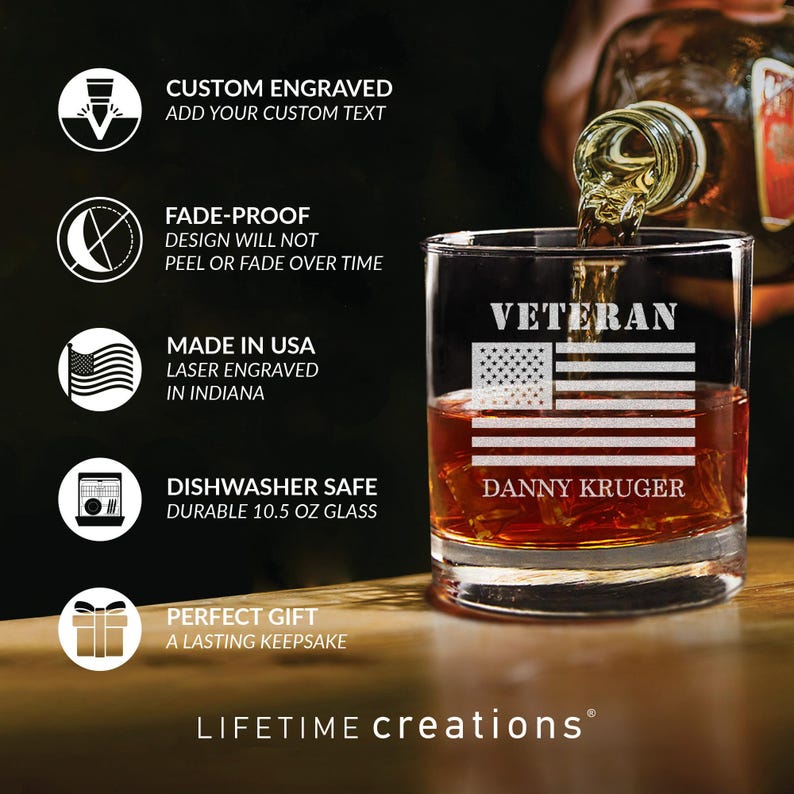 Personalized Veteran Whiskey Glass by Lifetime Creations: Custom ...