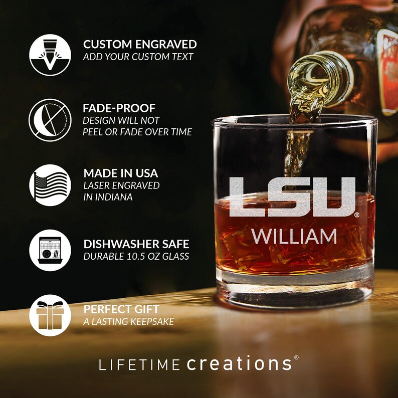 Personalized LSU Tigers Whiskey Glass by Lifetime Creations: Licensed ...