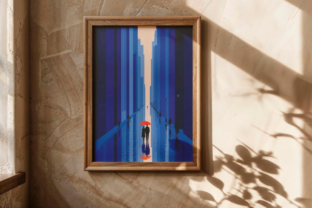 Blue Cityscape Wall Decor | Minimalist City Print | Urban Digital ...