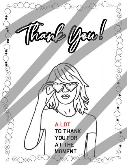 Taylor Swift Thank You Card Coloring Page Printable PDF Download ...