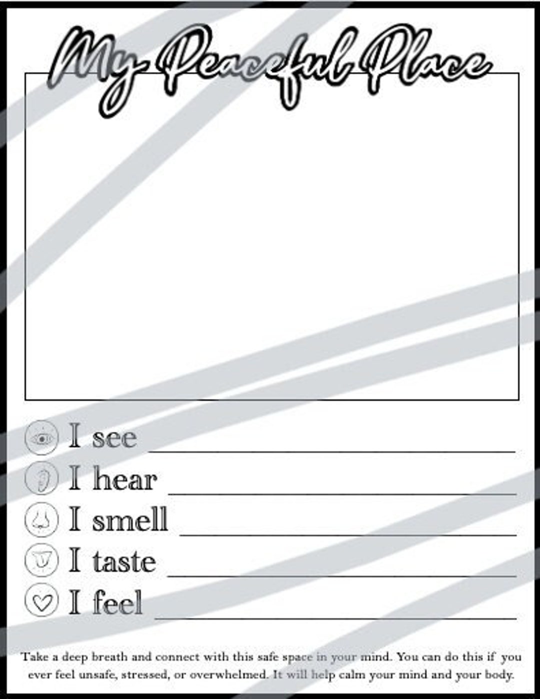 My Peaceful Place Guidance Lesson - Grounding Activity - CBT Worksheet ...