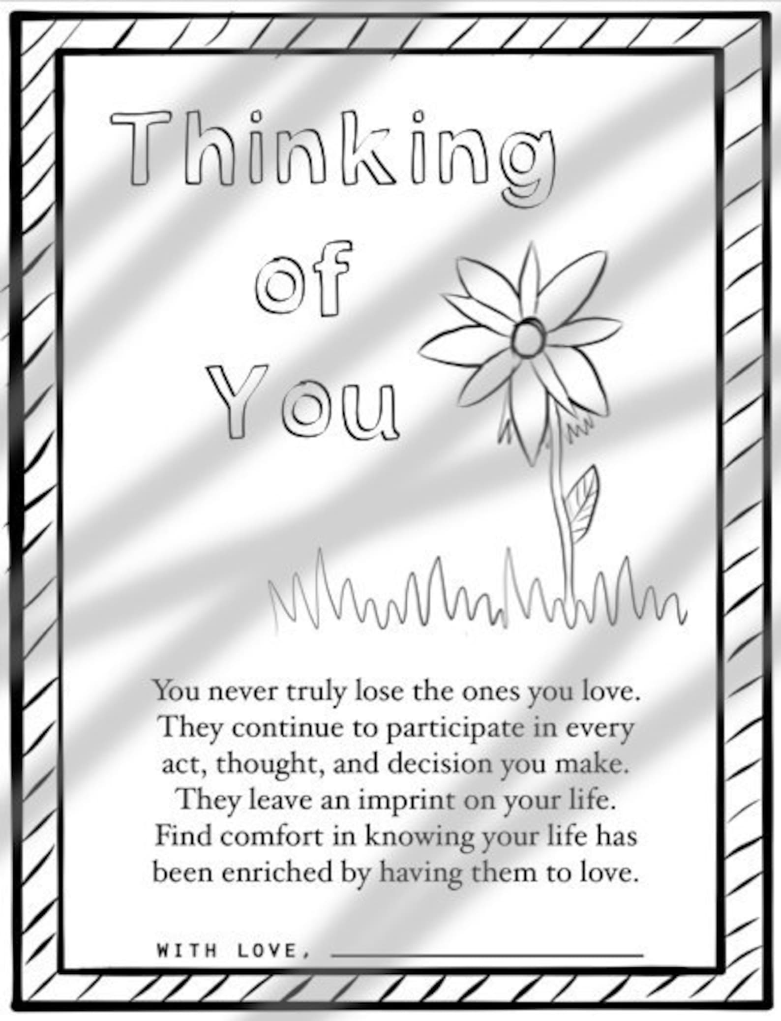 Thinking of You Coloring Page – Memorial Gift, Sympathy Card (printable ...