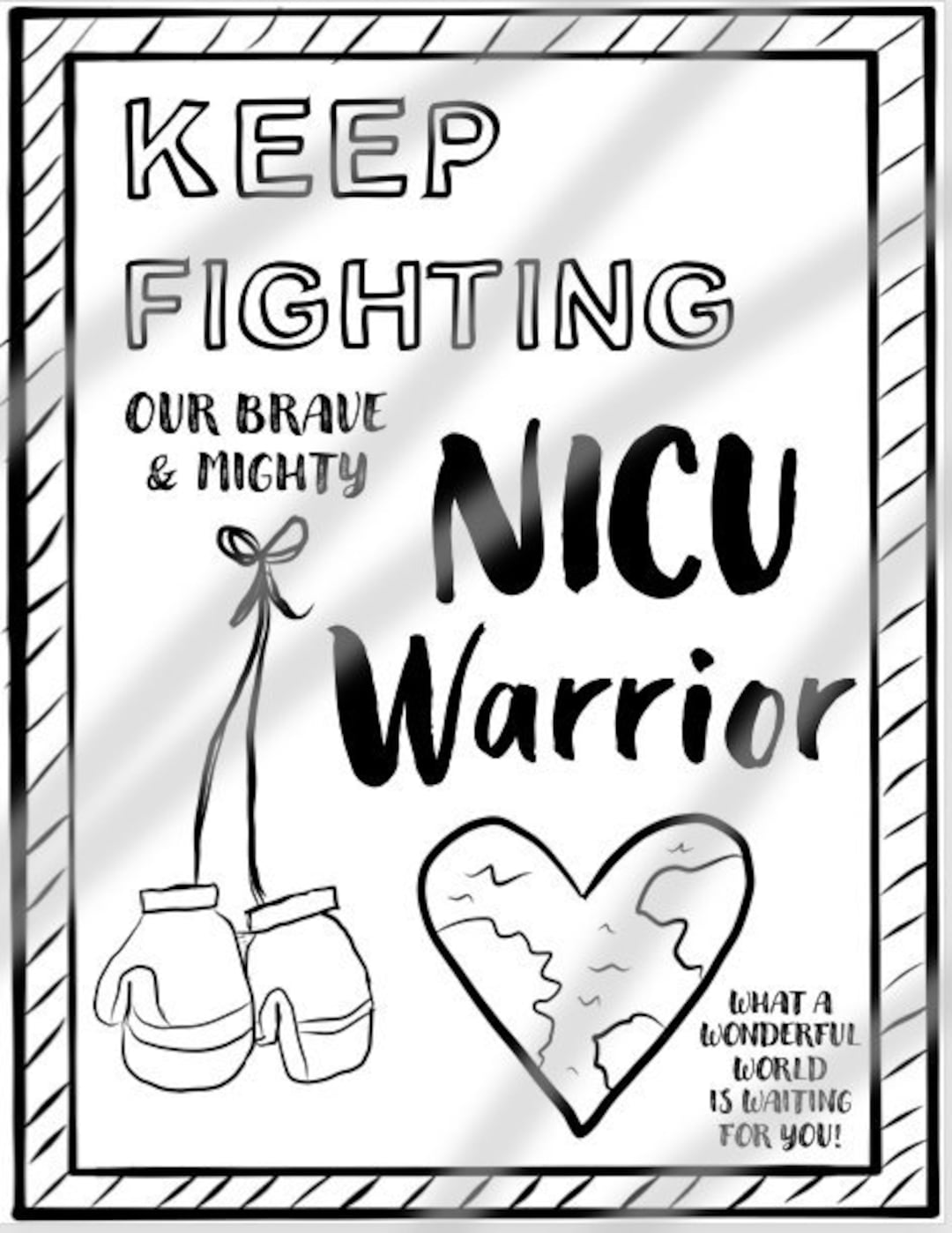 NICU Warrior Encouragement Coloring Page Card - Printable PDF - Instant ...