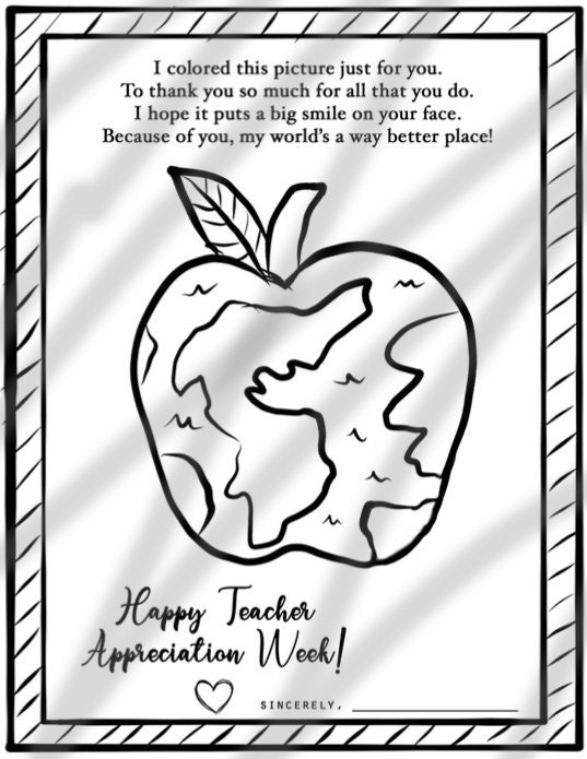 Teacher Appreciation Gift Poem Coloring Page Printable PDF Instant ...