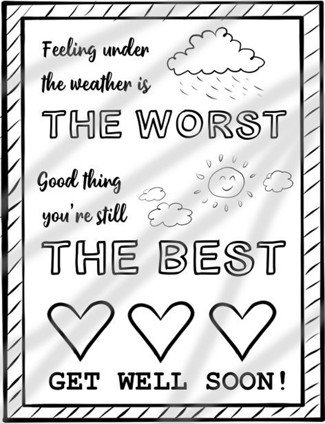 Get Well Soon Coloring Card – Printable PDF, Feel Better Poem (instant ...