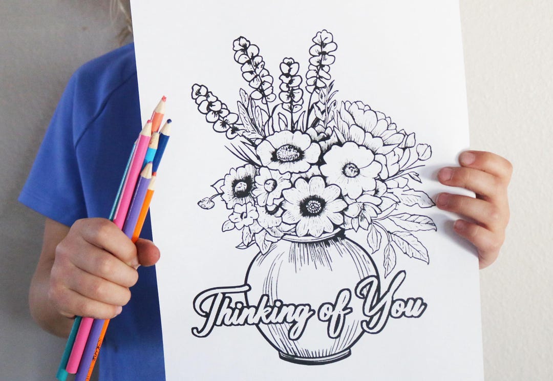 Thinking of You Flower Card – Sympathy Coloring Page (printable PDF) - Etsy