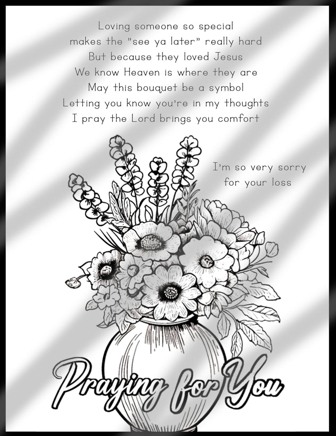 Praying for You Funeral Card Coloring Page Heaven Poem Jesus ...