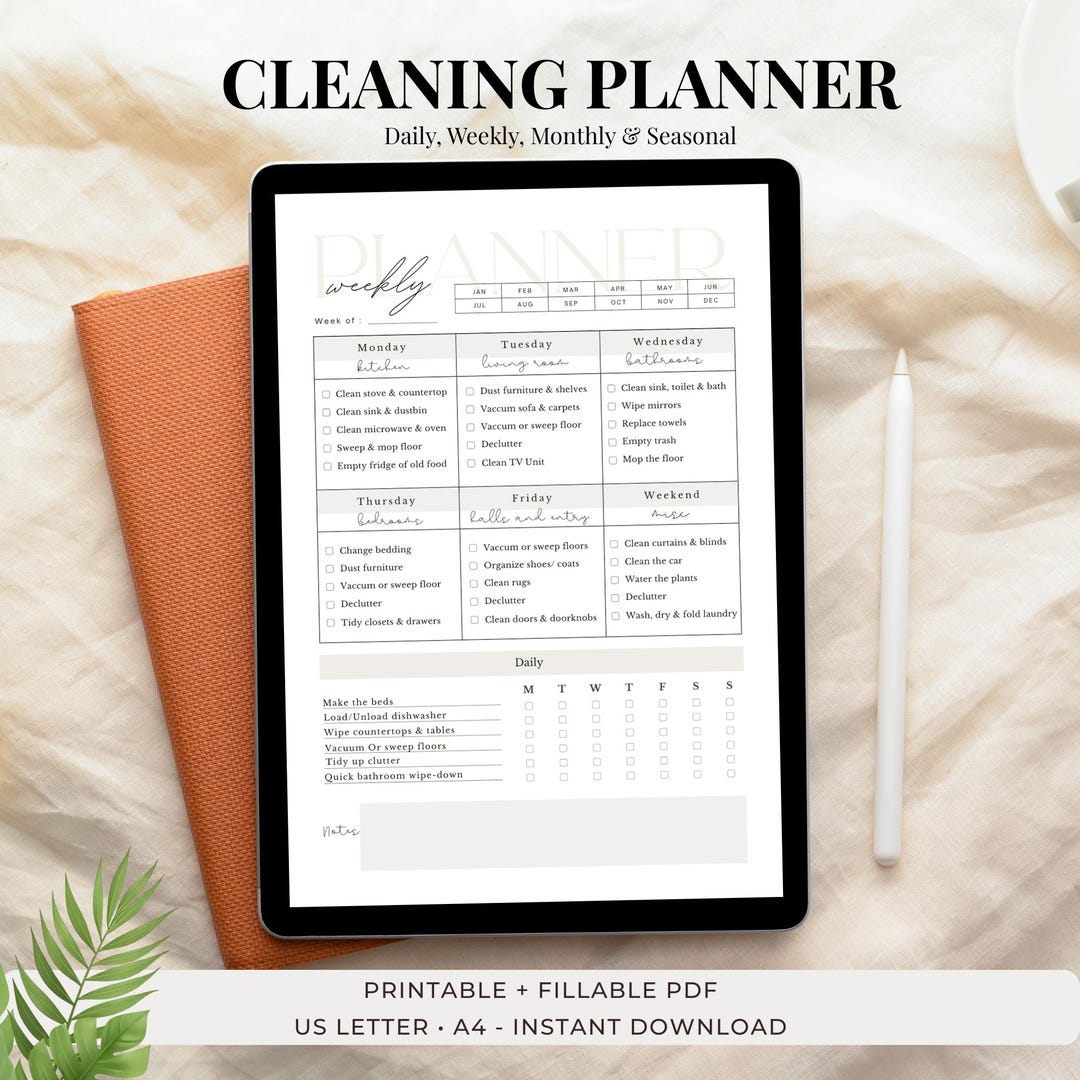 Weekly Cleaning Planner Printable, Cleaning Schedule PDF, Monthly ...