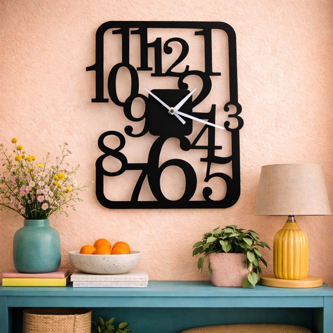 Modern Number Wall Clock SVG | Abstract Rectangular Clock File | CNC ...