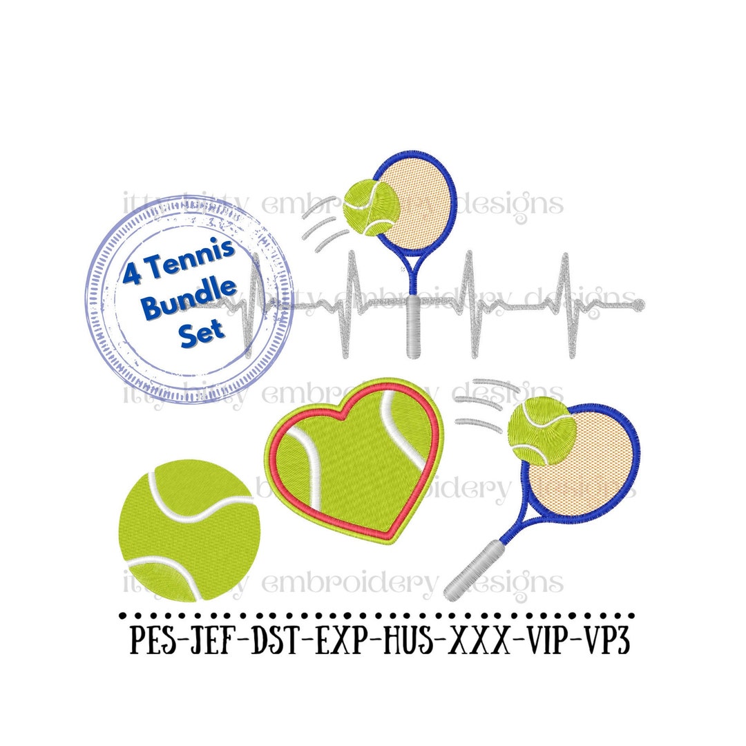 Tennis Embroidery Design, Tennis Racket, Tennis Heartbeat, Tennis Heart ...