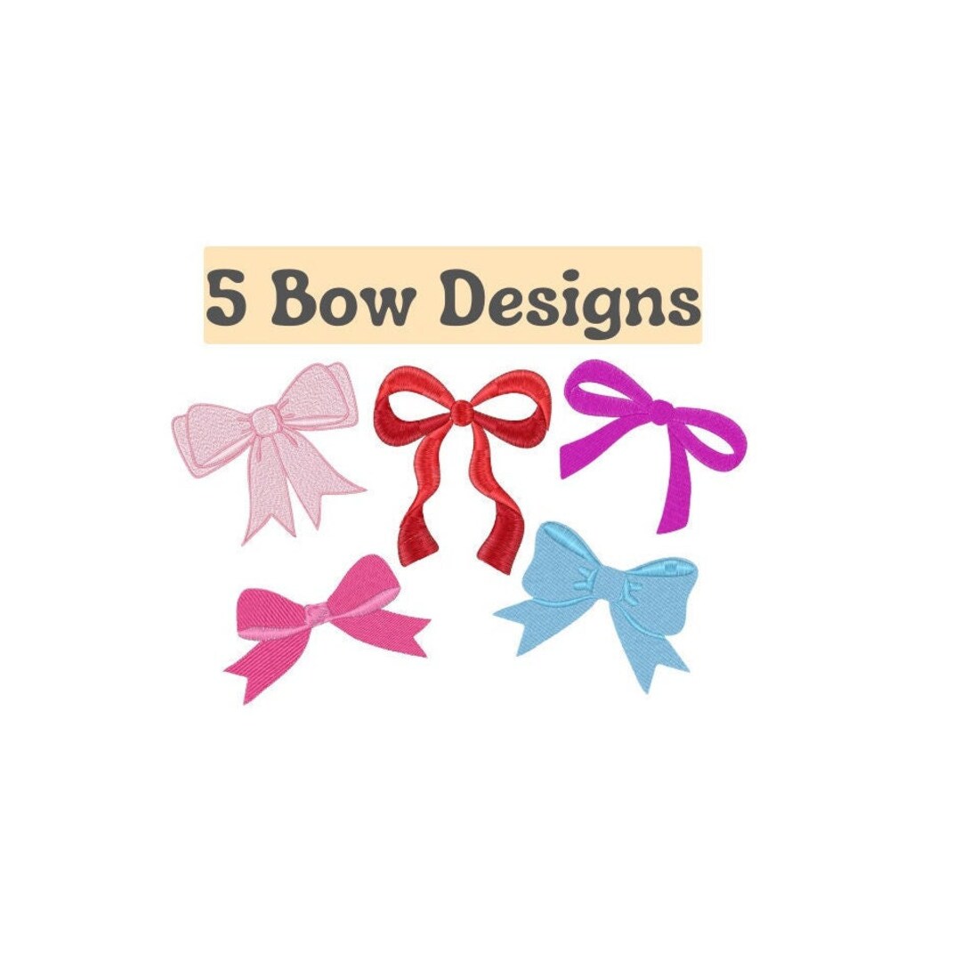 Mini Bow Embroidery Designs, Bundle of 5 Bow Styles, Machine Embroidery ...