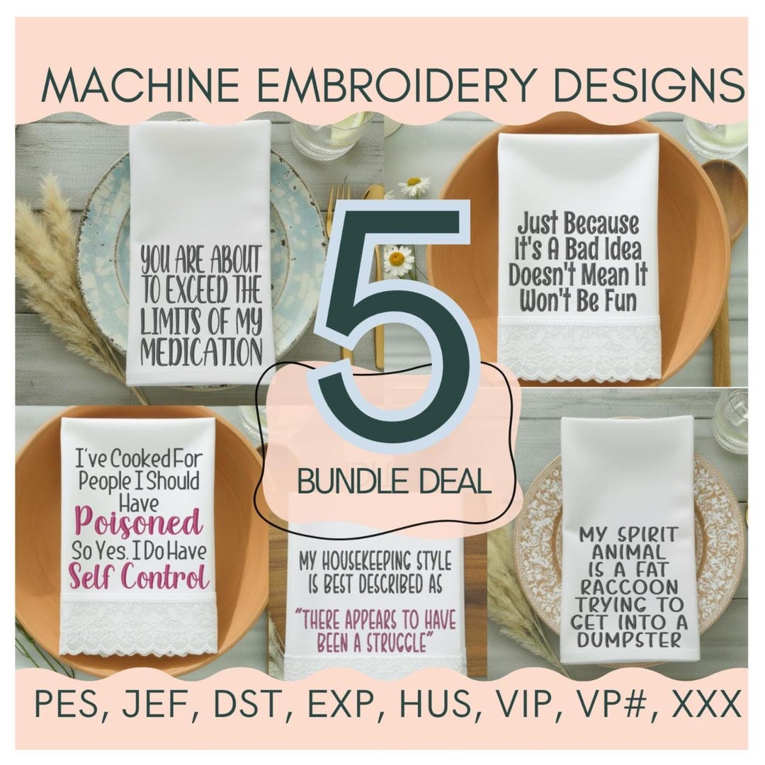 5 Embroidery Machine Design Bundle, Funny, Humor, Sarcastic, Fun for ...