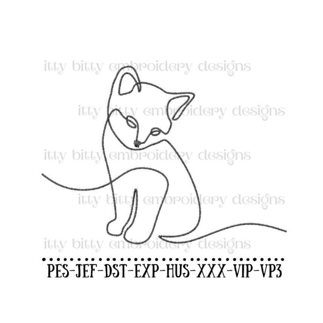 Simple Cat Outline Embroidery Design, Mini Cat Embroidery Design ...