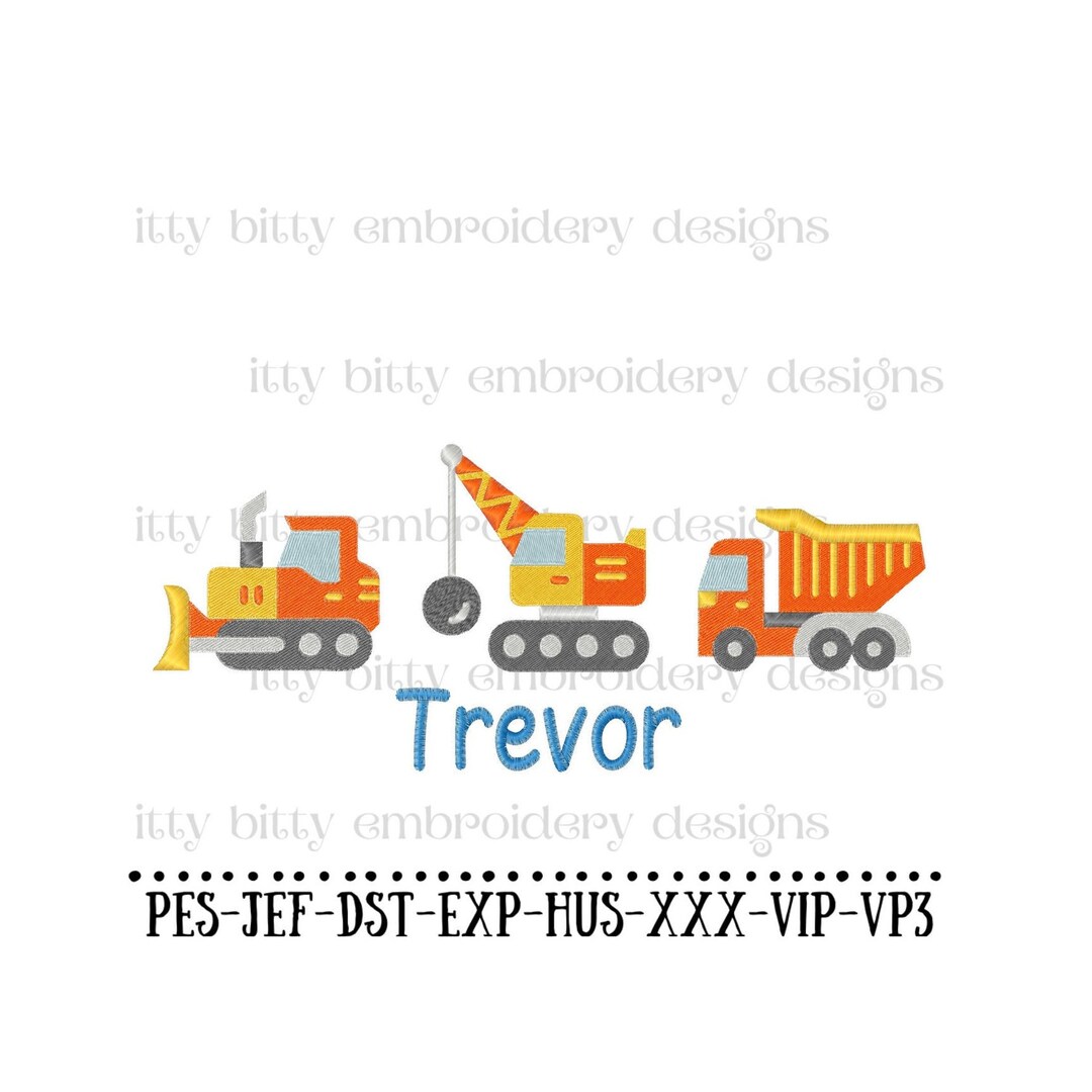 Construction Trucks Embroidery Designs, Dump Truck, Wrecking Ball Truck ...