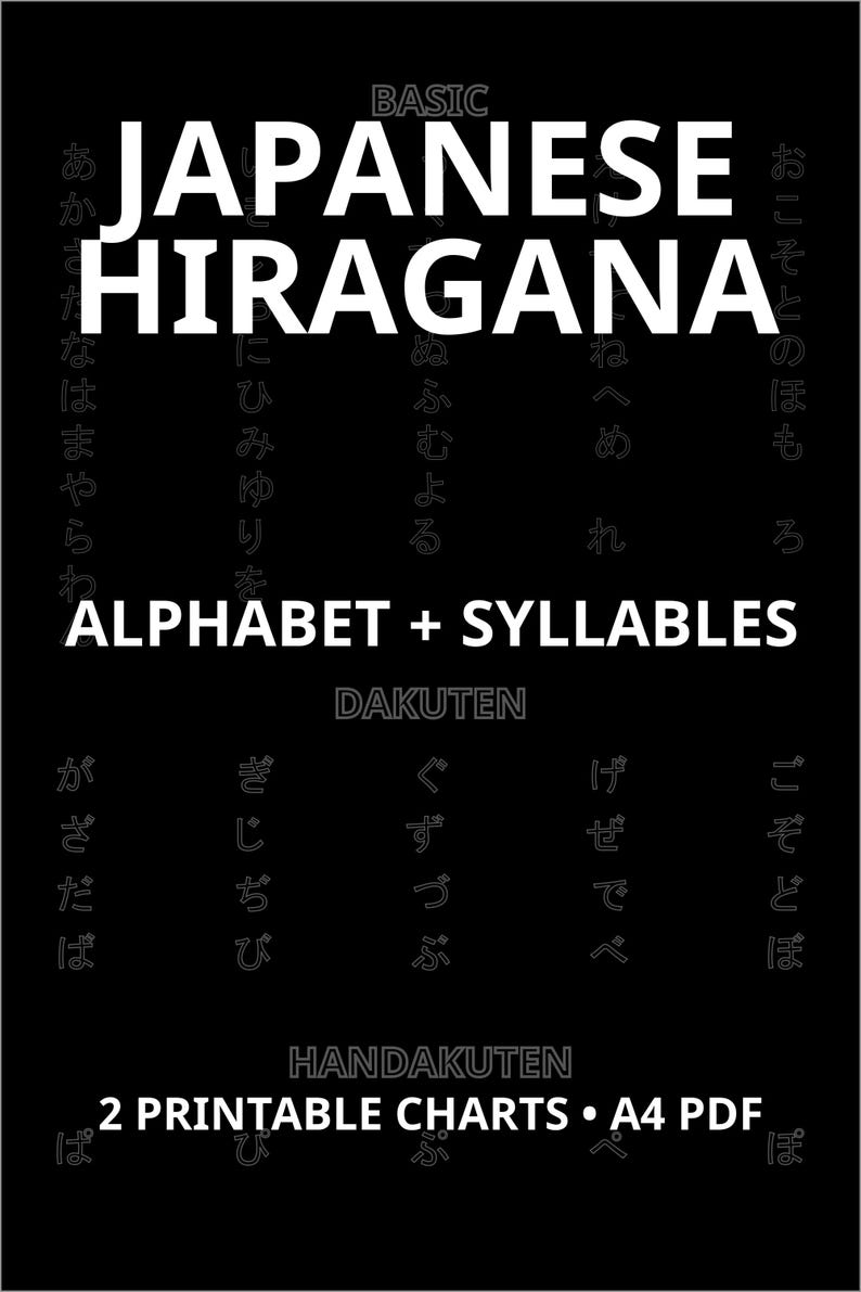 Japanese Hiragana Alphabet Poster Printable, Hiragana Chart Wall Art ...
