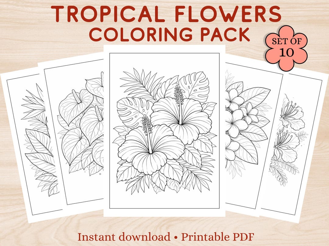 Tropical Flower Coloring Pages Printable – Hibiscus & Plumeria Coloring ...
